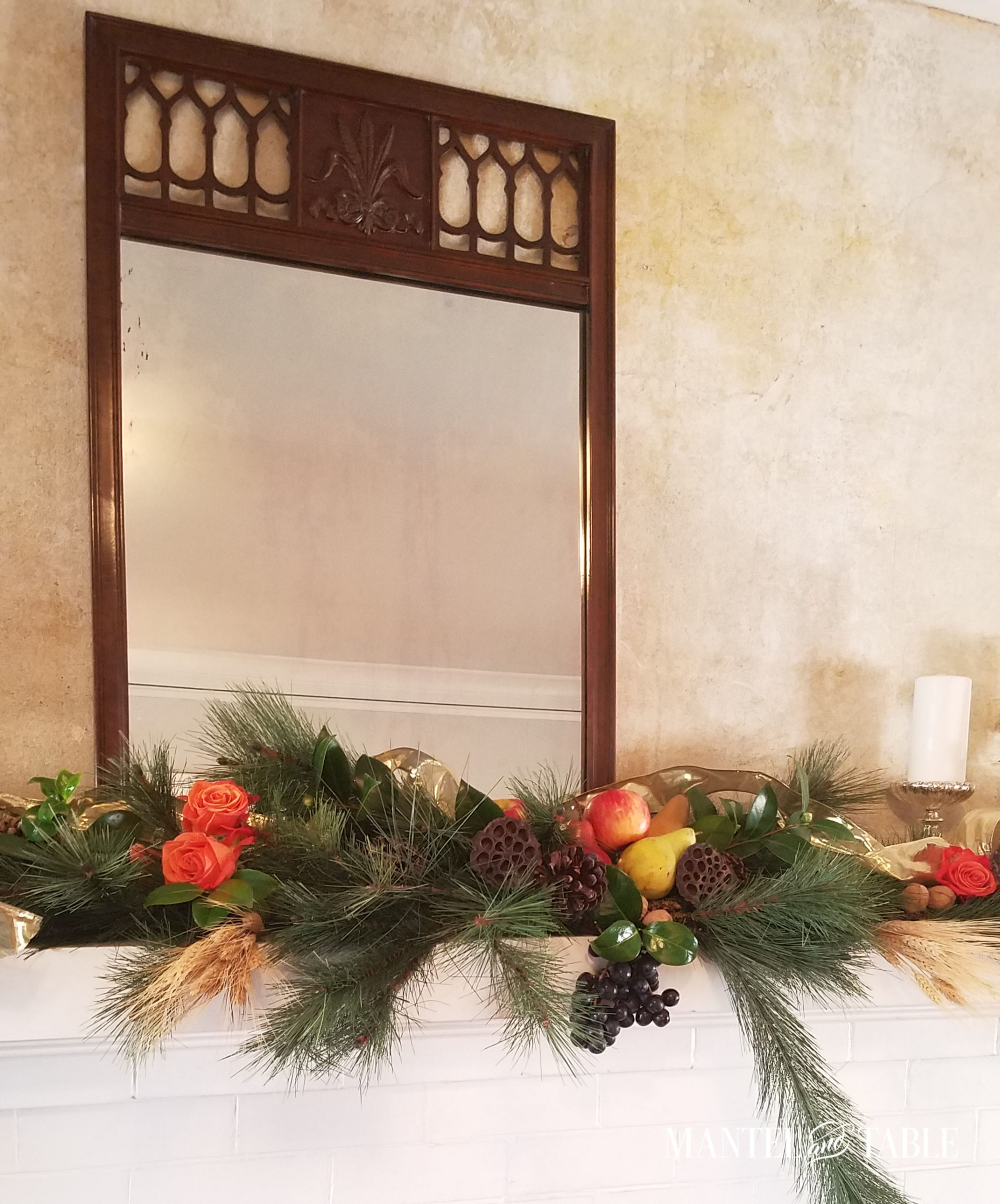 A Harvest Mantel of Fruit and Flowers - Mantel and Table