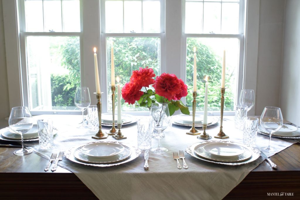 A Warm Elegant Red Rose Tablescape - Mantel and Table