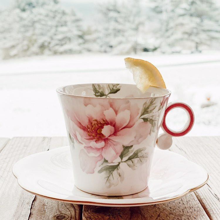 Teacup in Winter - A Beautiful Snowfall in Vermont - Mantel and Table