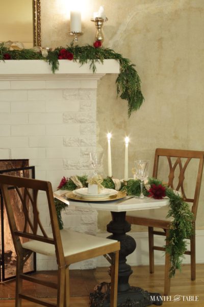 Tablescape For Two ~ How To Make it Cozy at Christmas - Mantel and Table