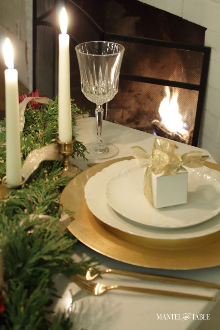 Tablescape For Two ~ How To Make it Cozy at Christmas - Mantel and Table
