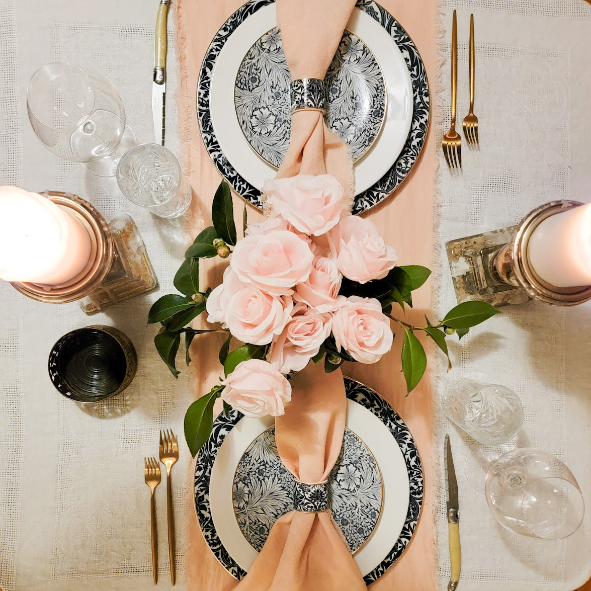 Elegant Peach and Blue Table Setting - a Beautiful Cozy Table for Two ...