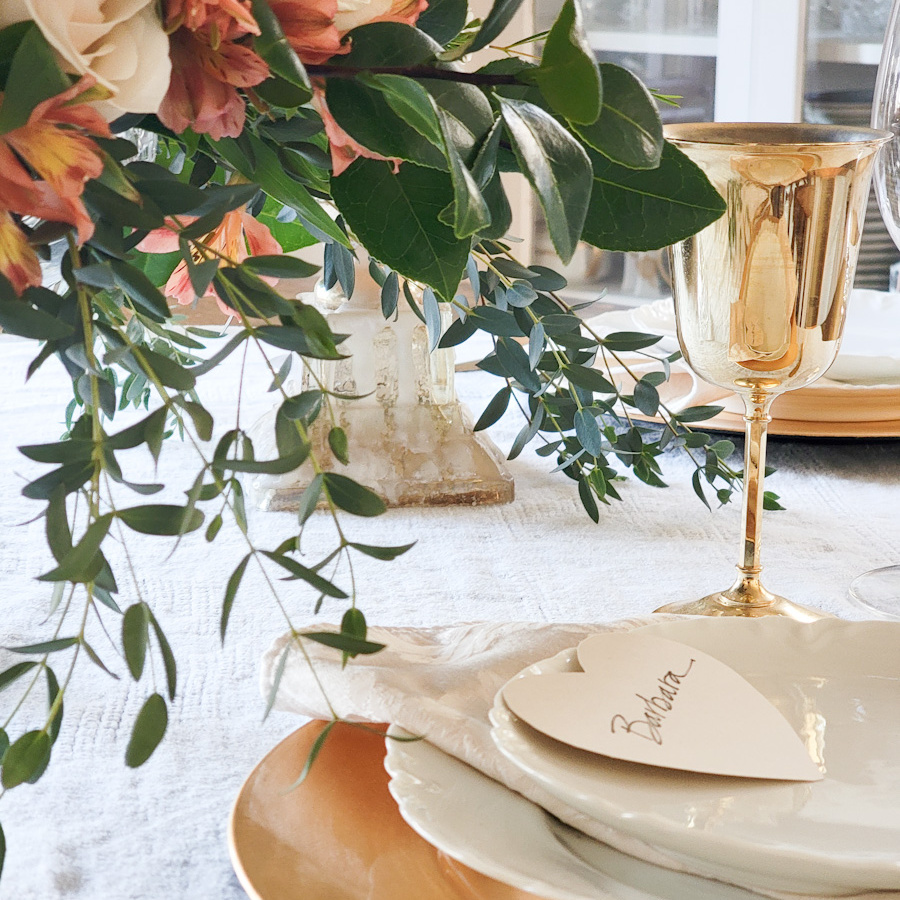 A Valentines Day Tablescape in Beautiful Blush and Peach - Mantel and Table